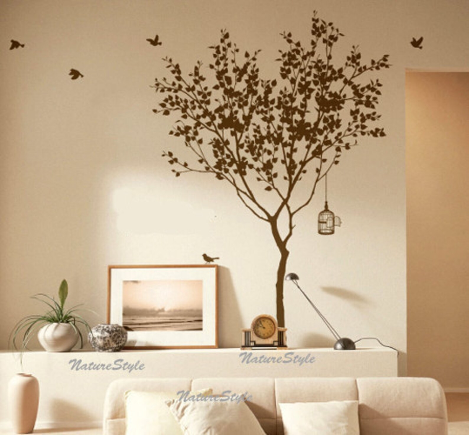 Winter Vinyl Wall Decals Tree Wall Decal Birds Birdcage Wall | Etsy