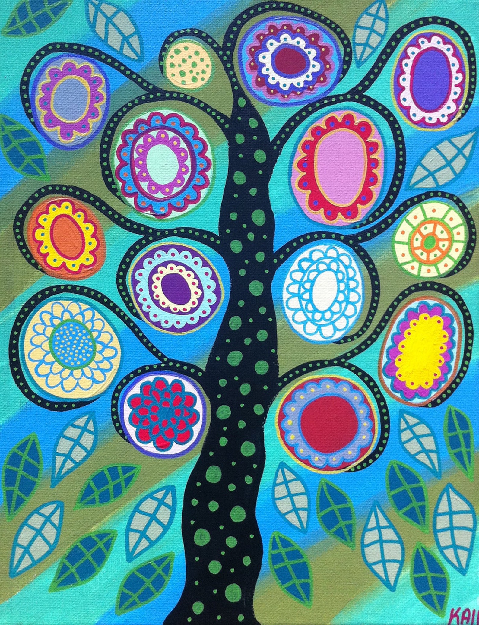 Kerri Ambrosino Art PRINT Mexican Folk Art Aqua Marine Tree of Life - Etsy