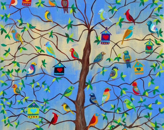 Kerri Ambrosino Art NEEDLEPOINT Mexican Folk Art Tree Birds - Etsy