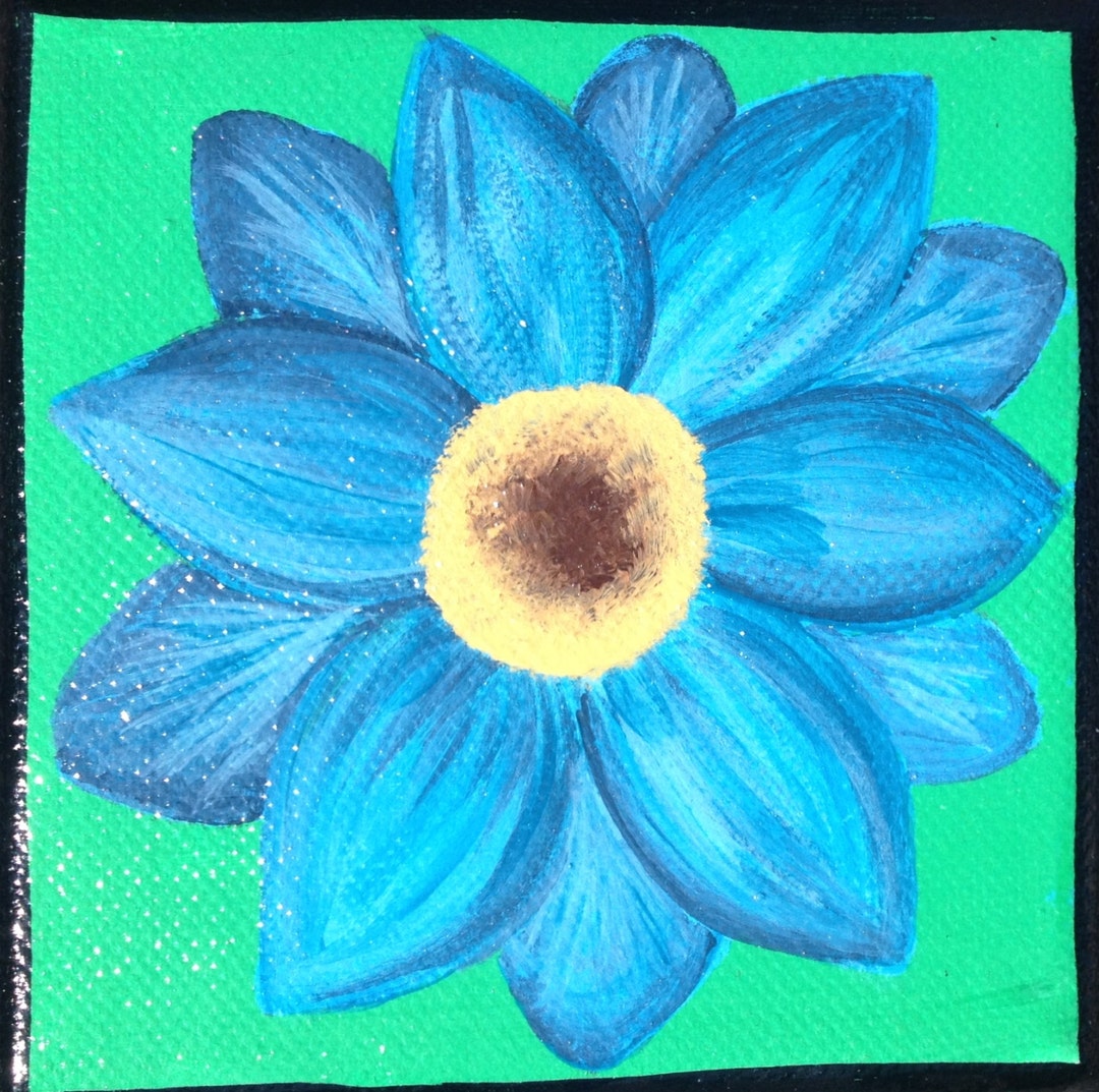 Kerri Ambrosino Art NEEDLEPOINT Mexican Folk Art Gerber Daisy Blue ...
