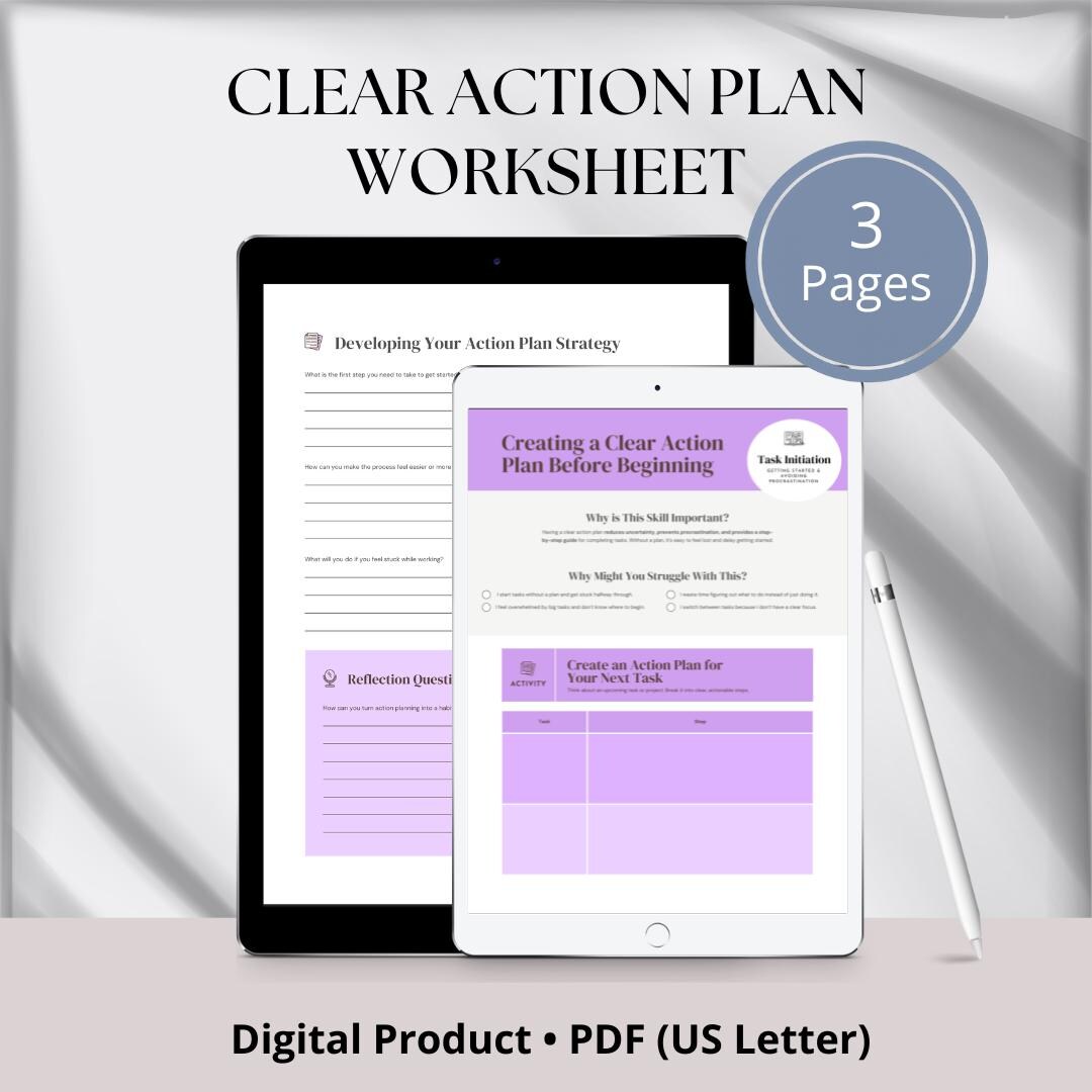 Clear Action Plan Worksheet | Task Breakdown Template (PDF, US Letter ...