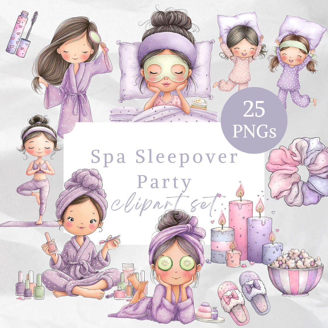 Watercolor Spa Day Sleepover Party Clipart, Girl Night, Cute Girly Clip ...