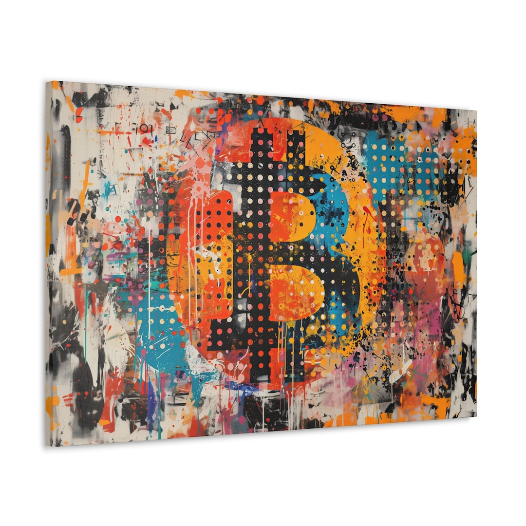 Bitcoin Graffiti Orange Abstract Canvas Crypto King Street Art Painting ...