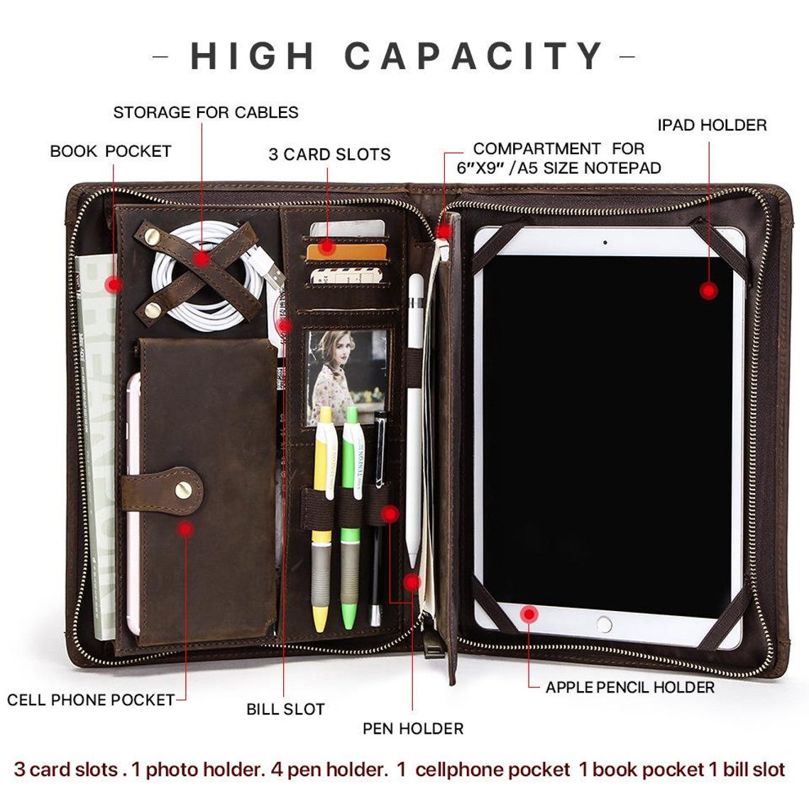 Personalized Handmade Leather Tablet Case With Pen Holder,10–11 Inch ...
