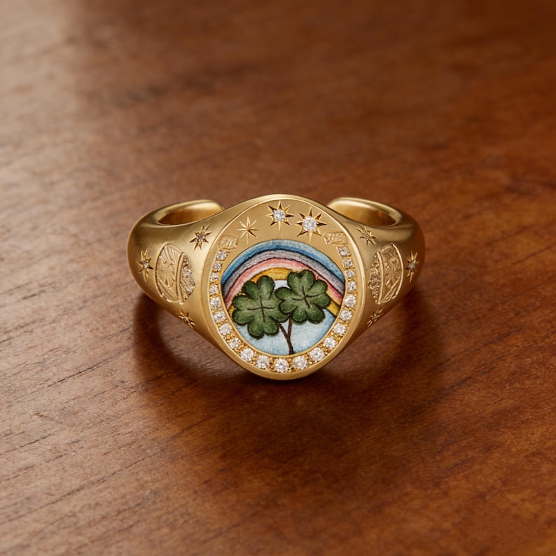 Enamel Four-leaf Clover Adjustable Ring, Gold Lucky Open Band - Etsy