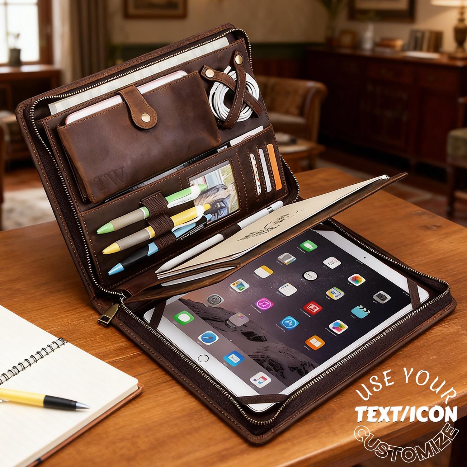 Personalized Handmade Leather Tablet Case With Pen Holder,10–11 Inch ...