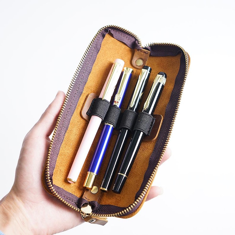 Personalized Leather Zipper Pen Case | Full Grain Cowhide Pencil Pouch ...