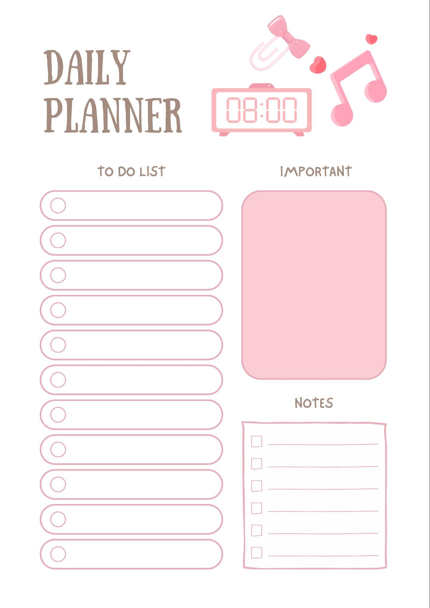 Pink Daily Planner Bundle, 10 Pages Printable Planner, Instant Download ...
