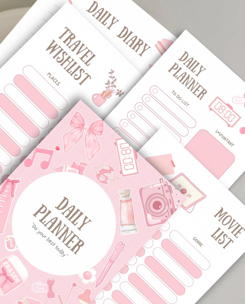Pink Daily Planner Bundle, 10 Pages Printable Planner, Instant Download ...