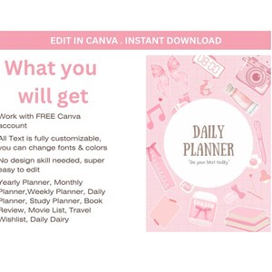 Pink Daily Planner Bundle, 10 Pages Printable Planner, Instant Download ...