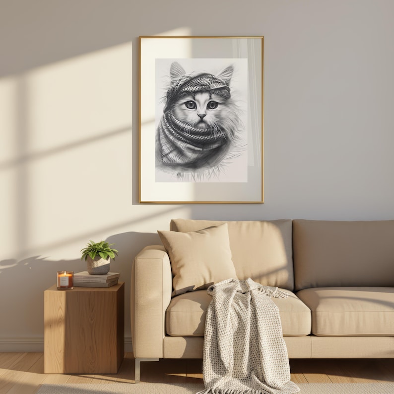 Cat Wearing a Keffiyeh, British Cat Wall Art, Palestine Poster - Etsy UK