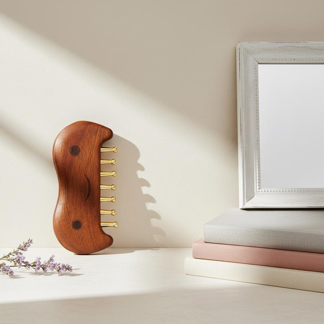 Wooden Pig Massage Comb, Brass Point, Handcrafted Hardwood Relaxation ...