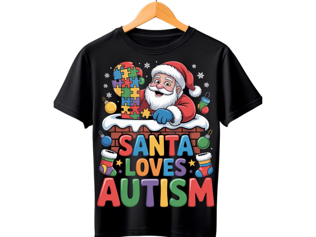 Santa Loves Autism Christmas PNG, Puzzle Piece Design (digital Download ...