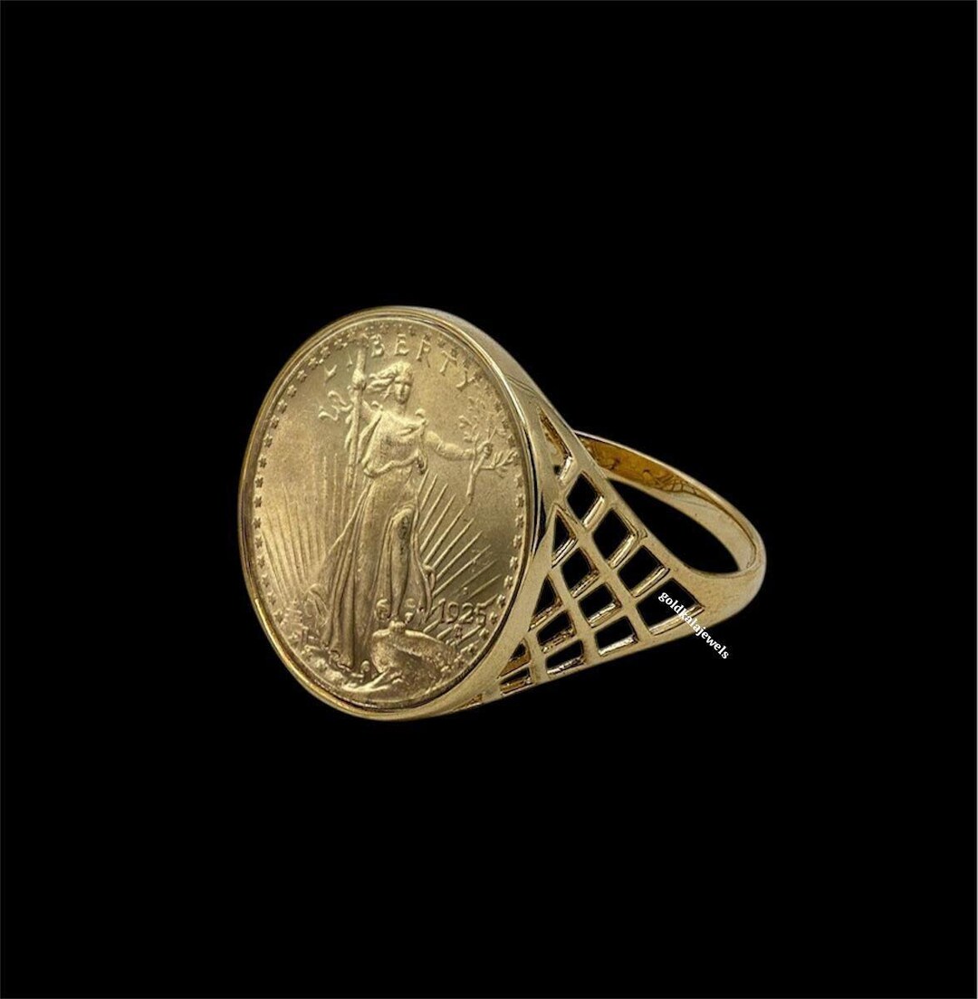American Liberty Coin Ring: Vintage Style Signet Handmade 14k Yellow ...