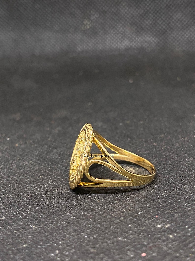 Lady Liberty Coin Ring, 14K Yellow Gold Plated, Art Deco Engagement ...