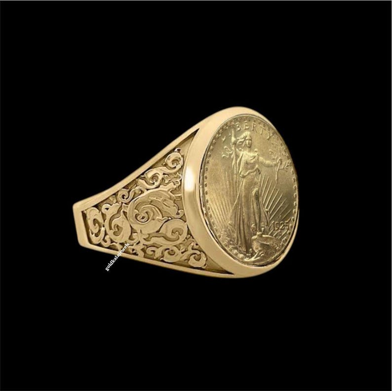 Art Deco Liberty American Eagle Coin Men's Ring: Vintage 14k Yellow ...