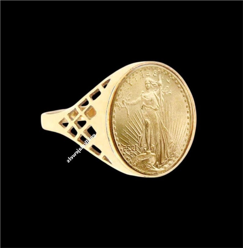 Handmade American Liberty Coin Ring: Vintage Style Signet 14k Yellow ...