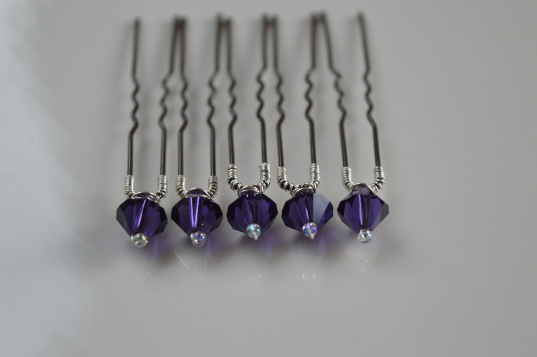 PURPLE Hair Pins, Crystal Hair Pins - Etsy