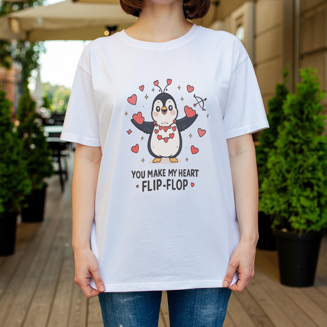 Cute Penguin T-shirt, Heart Flip Flop Shirt, Valentine Penguin Tee ...