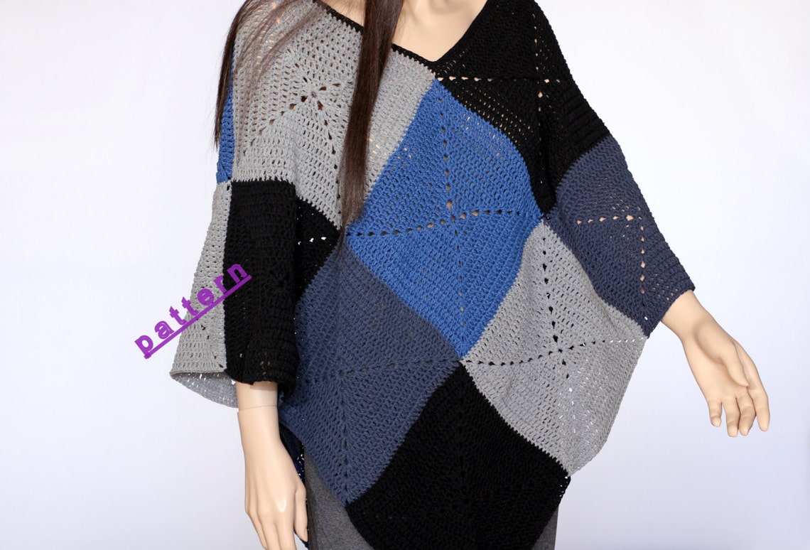 Granny Square Poncho Crochet Poncho Pattern PDF Cape Pattern - Etsy