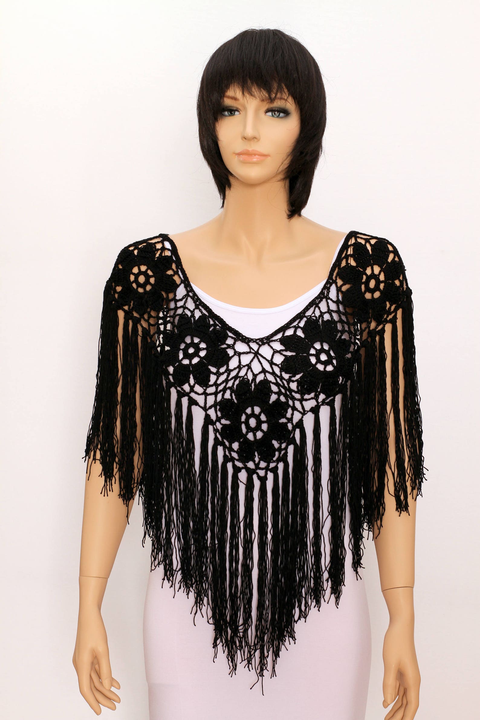 Crochet Pelerine Pattern Fringe Poncho PDF Rustic Poncho - Etsy Israel