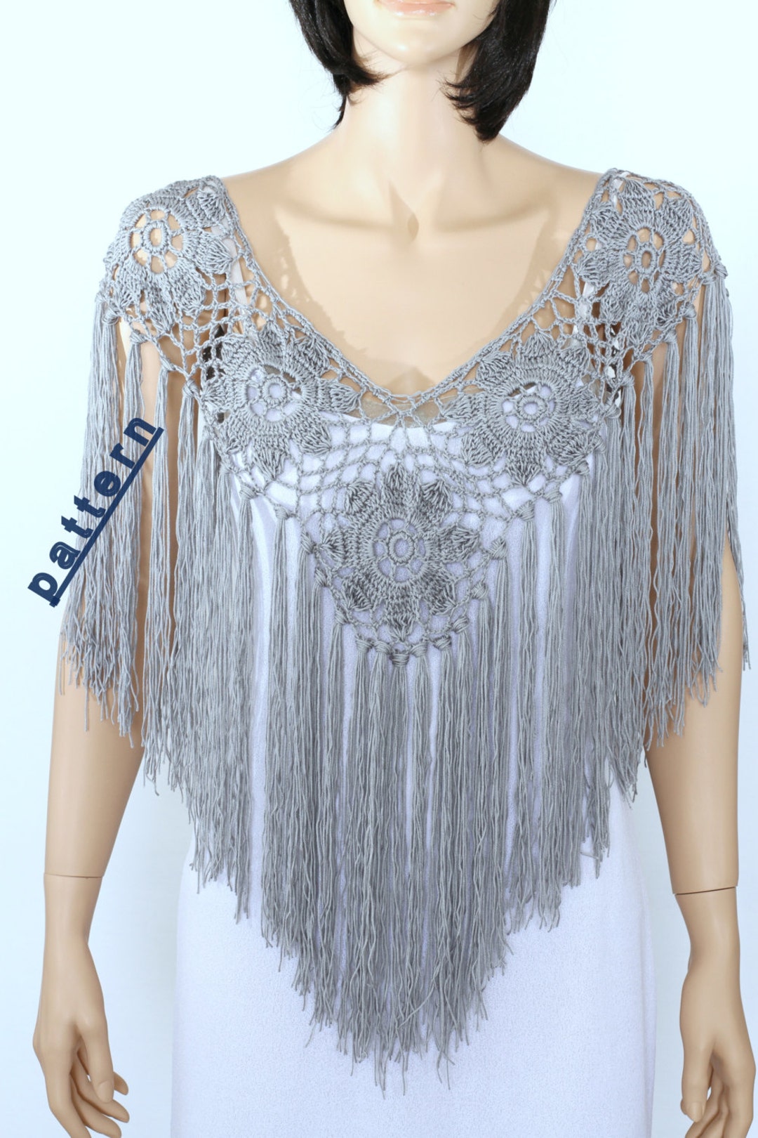 Wedding Cape Pattern Crochet Pelerine Pattern Fringe Poncho PDF Rustic ...