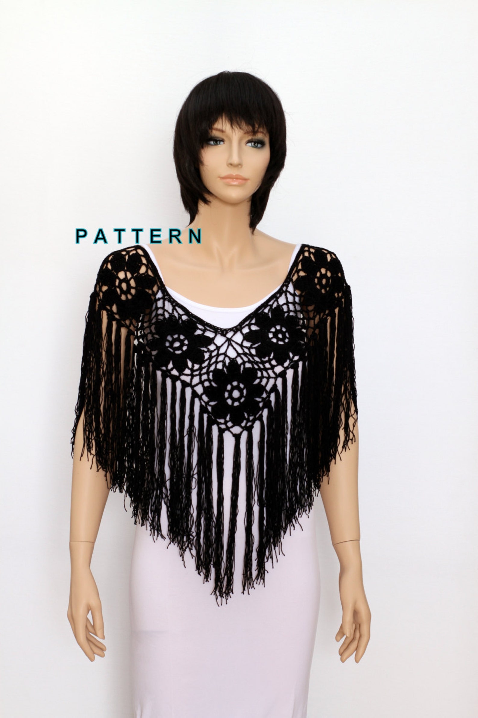 Crochet Shawl Pattern Crochet Poncho Pattern Fringe Poncho PDF Rustic ...