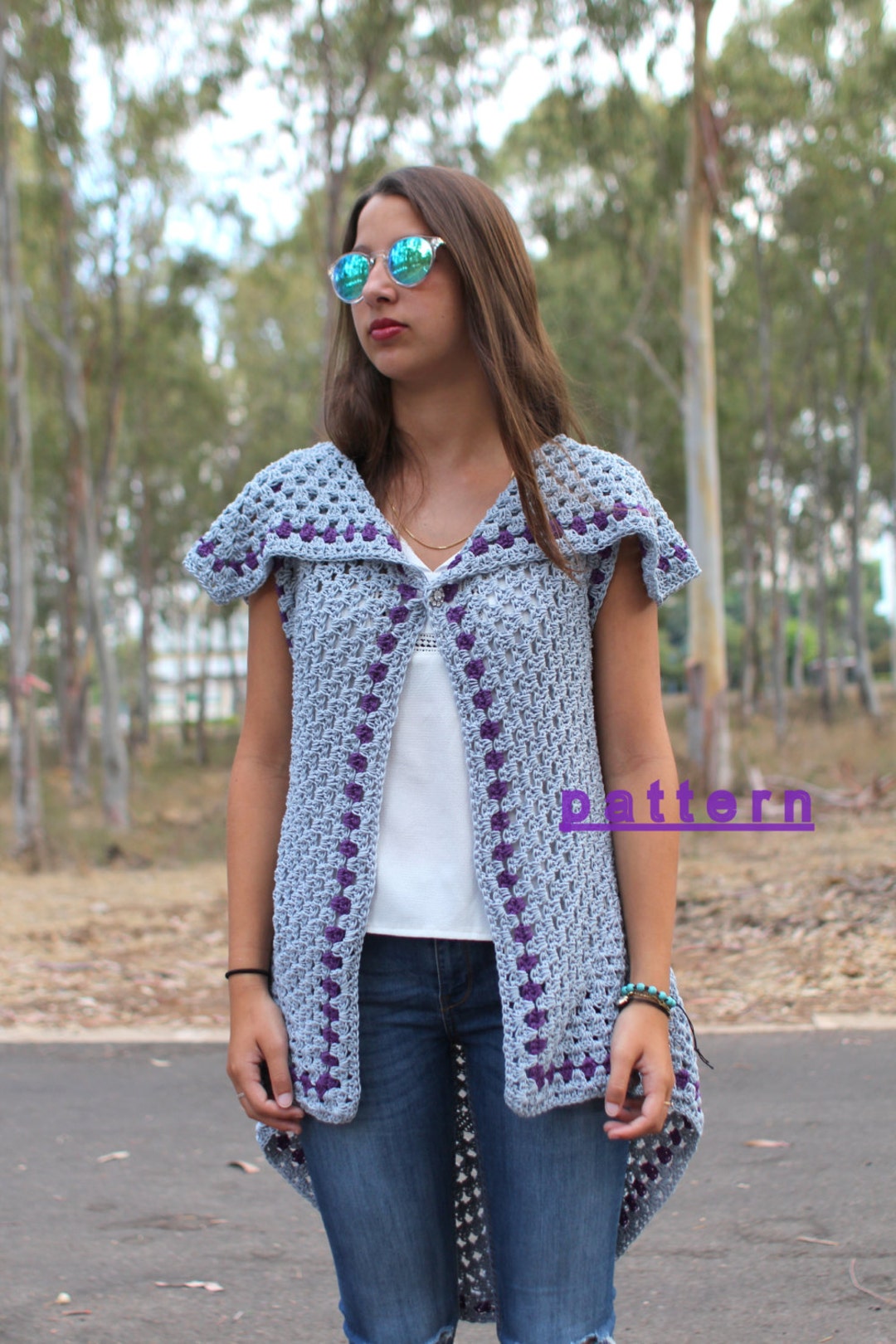 Crochet Vest Pattern, Boho Crochet Vest, Hippie Vest, Long Blue Vest ...