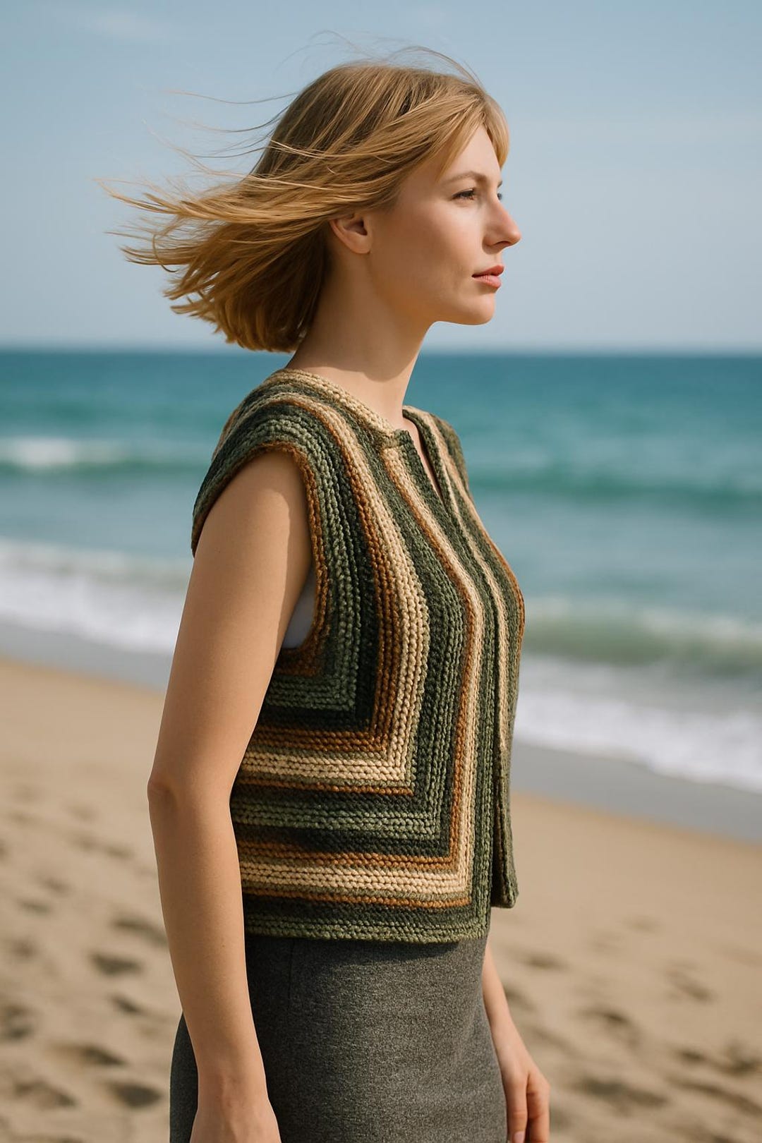 Striped Knit Vest Pattern PDF Easy Boho Knitting Pattern for Women ...