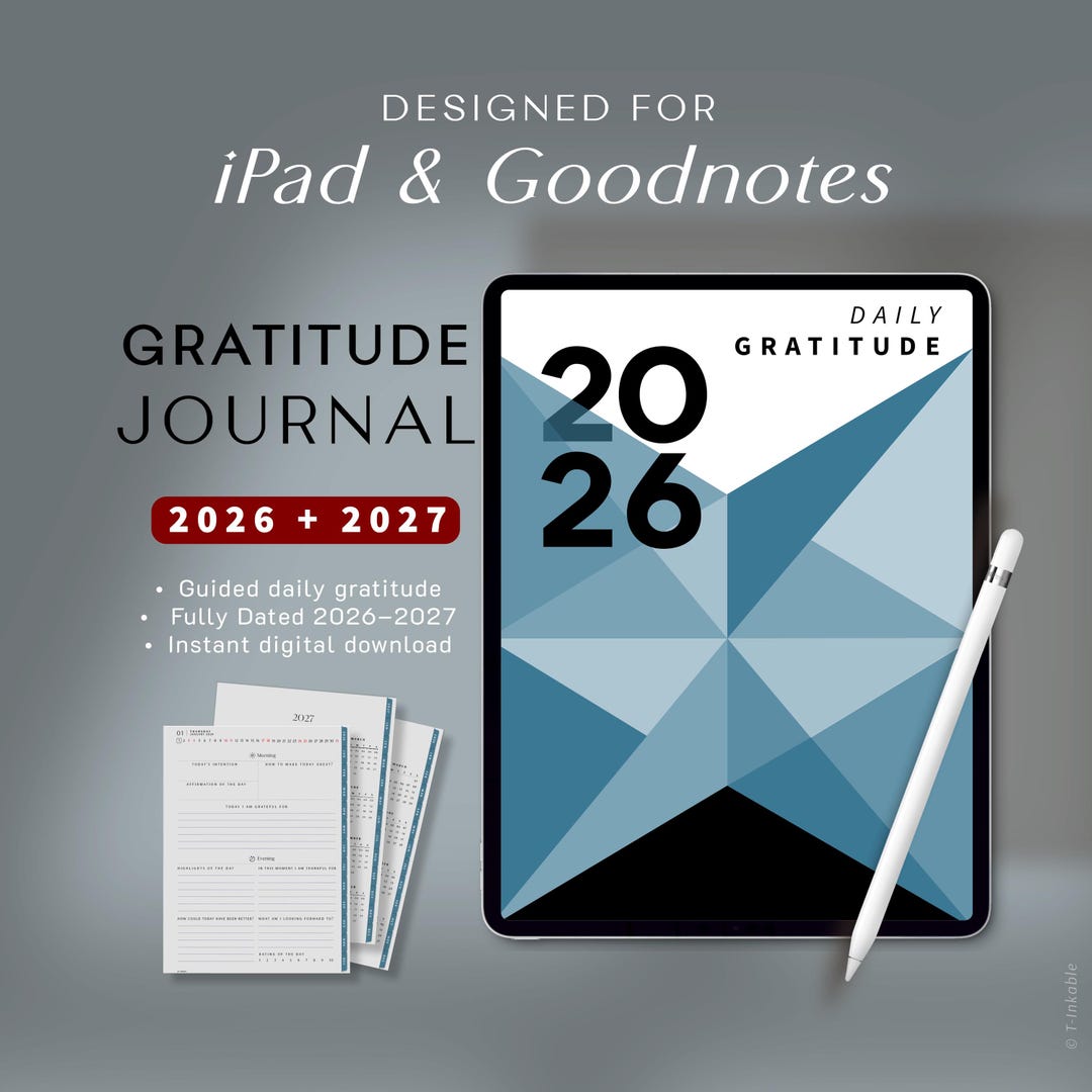 Digital Gratitude Journal 2026 2027 for iPad | Daily Dated Gratitude ...
