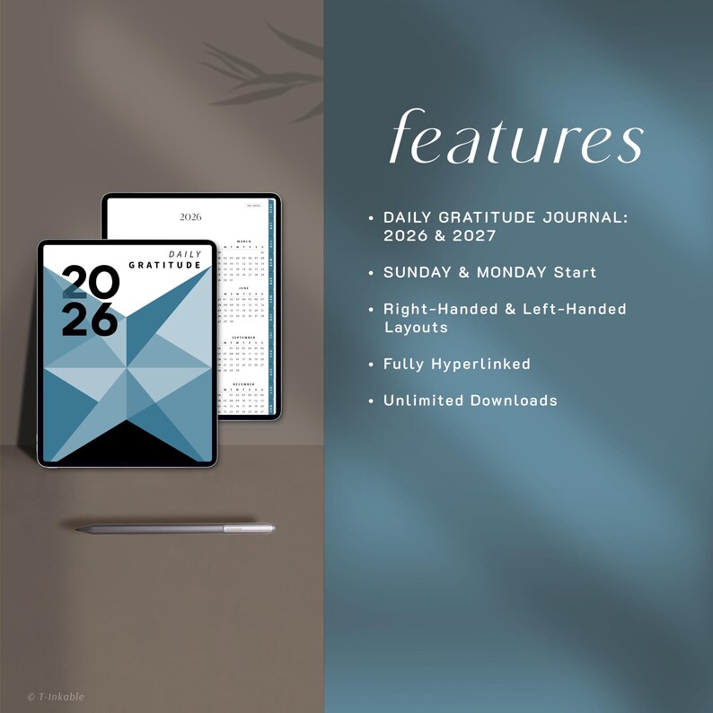 Digital Gratitude Journal 2026 2027 for iPad | Daily Dated Gratitude ...