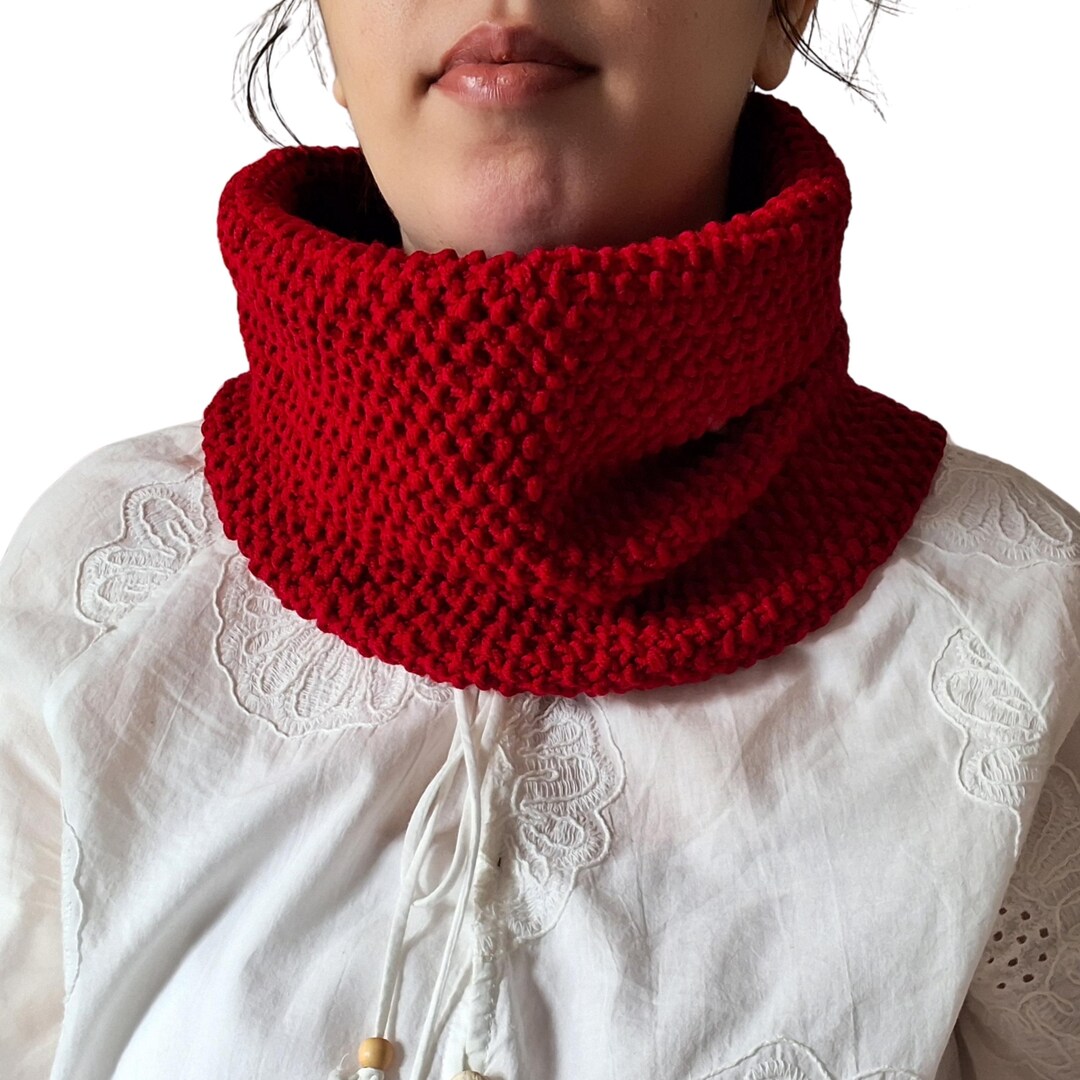 Handknit Red Snood • Soft Red Neck Warmer • Chunky Cozy Winter Scarf ...