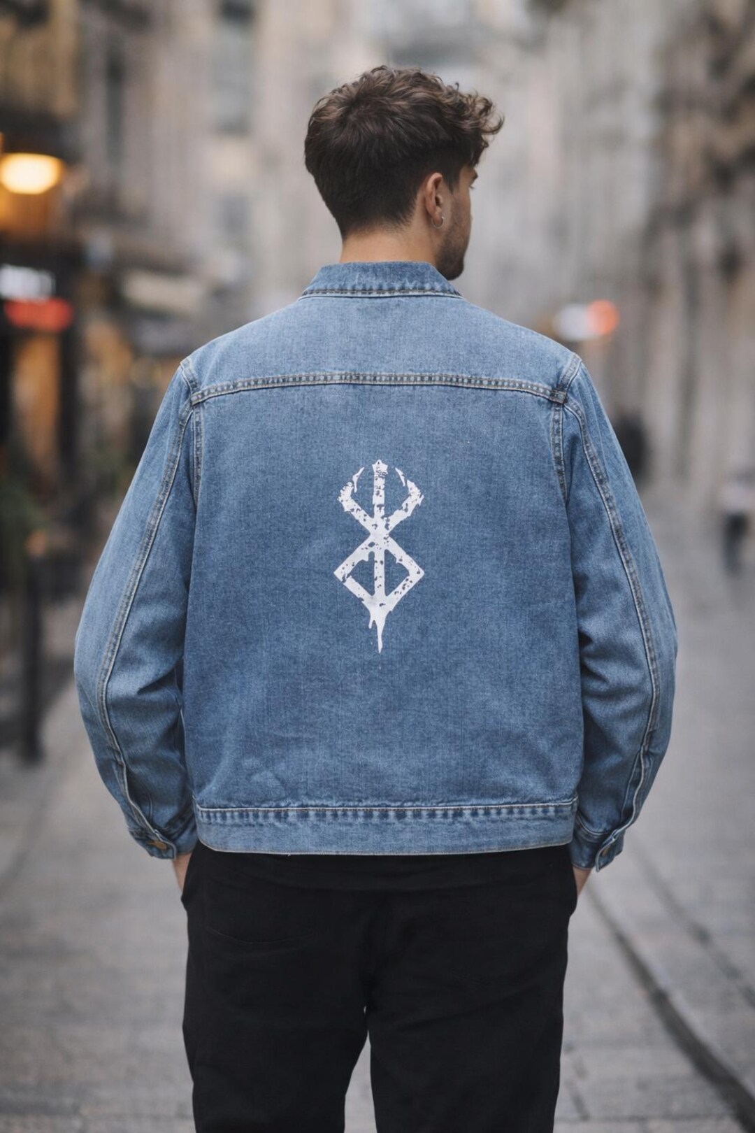 White Tribal Rune Jacket | Denim Jacket - Etsy