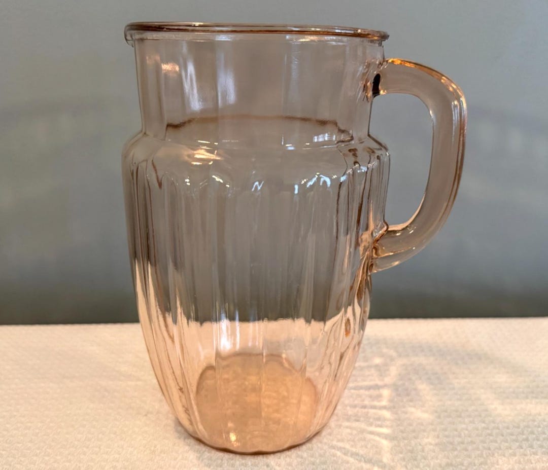 Vintage Pink Pillar Optic Glass Water Pitcher Depression Era Style ...