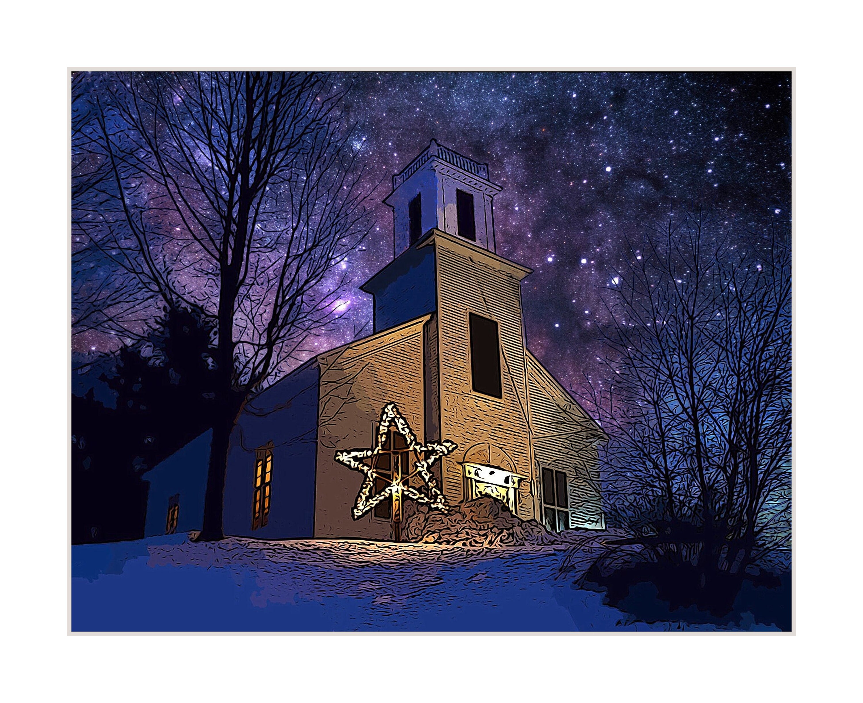 Vermont Starry Night Church Art Print: Winter Landscape Wall Decor - Etsy