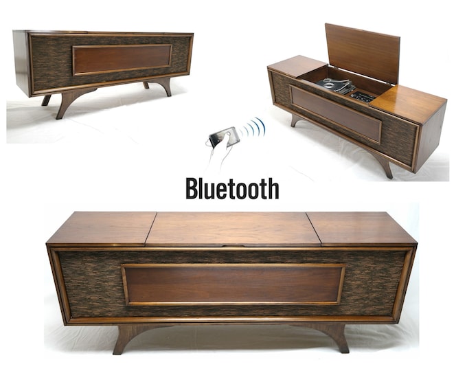 VINTAGE Mid Century Modern Hi Fi Stereo Console Bluetooth AM FM Record ...
