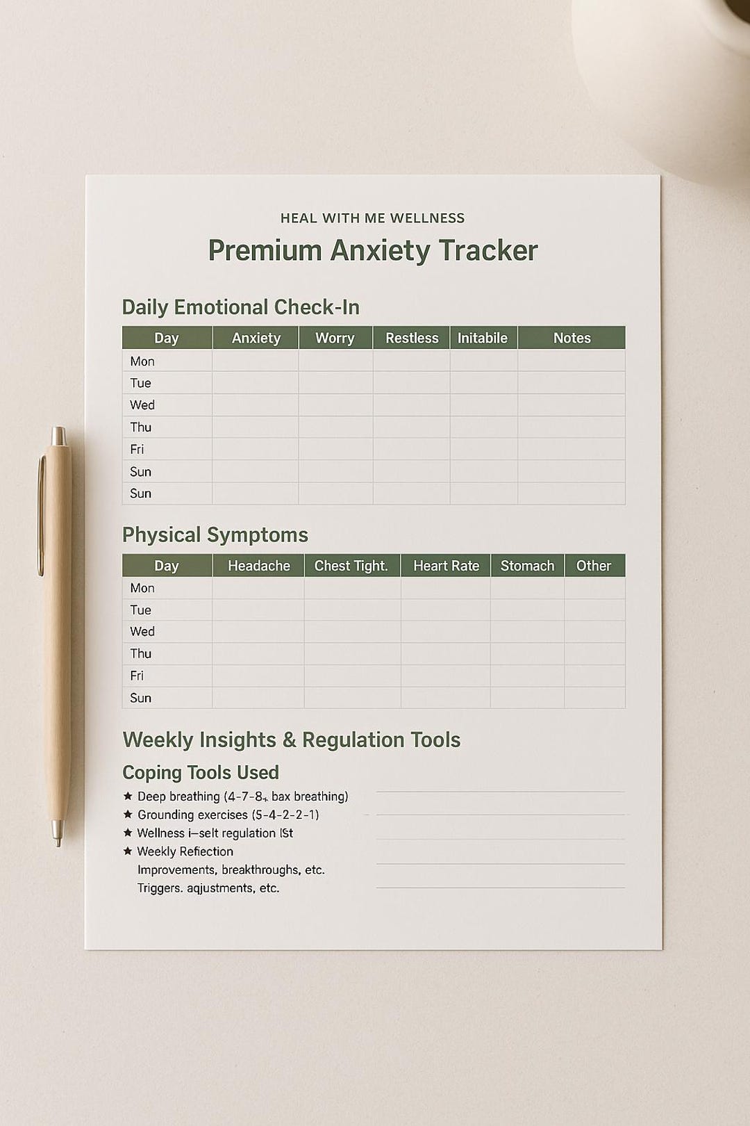 Anxiety Tracker | 2-page Printable Mental Health Log | Daily & Weekly ...