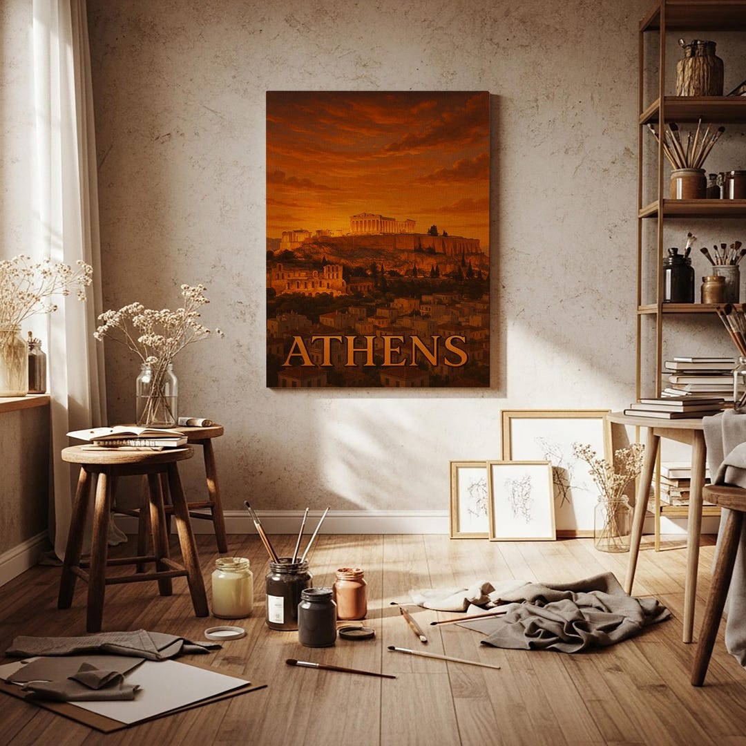 Athens Wall Art, Acropolis Canvas, Ancient Greece Print, Warm Sunset ...