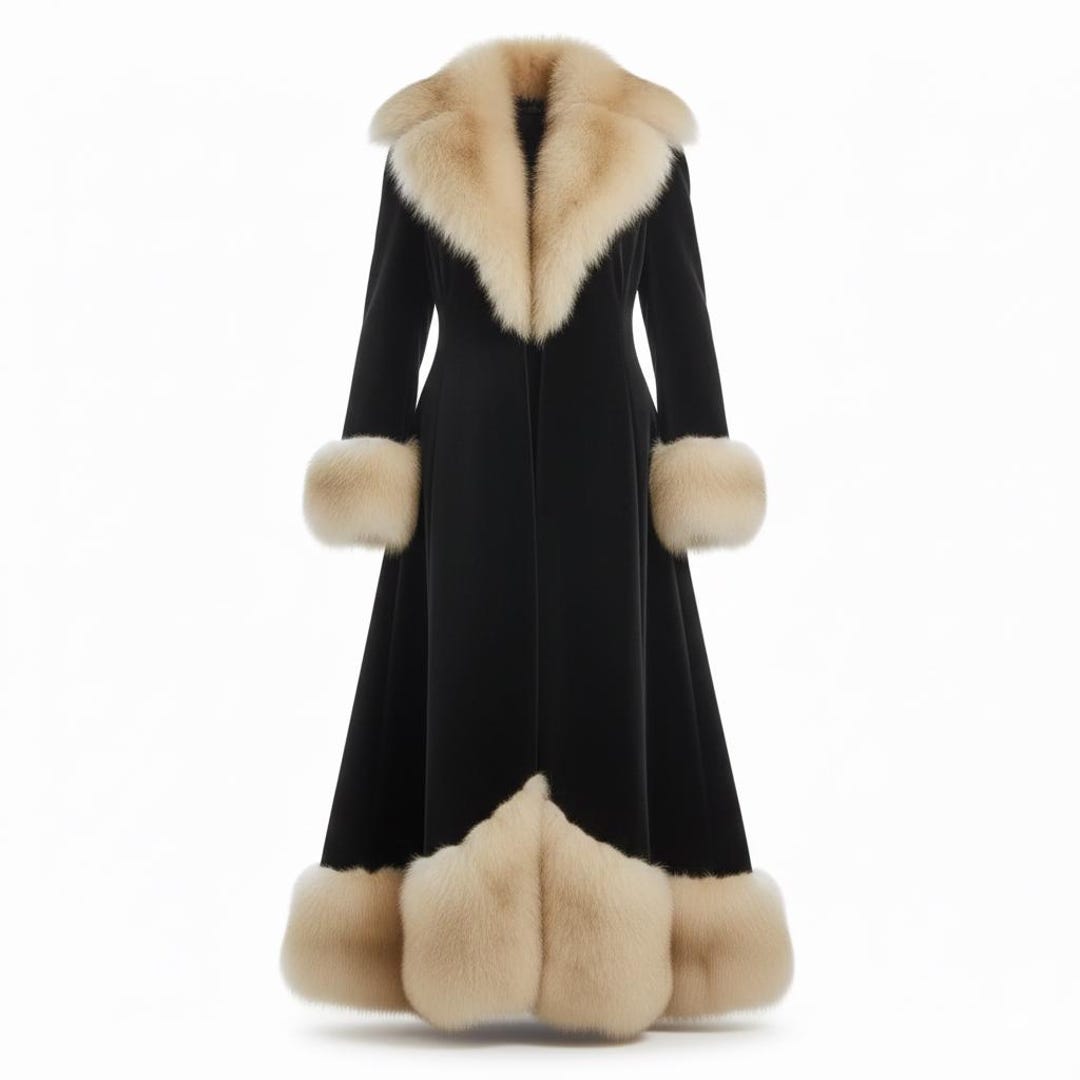 Handmade Black Velvet Faux Fur Penny Lane Style Coat | Vintage 70s ...