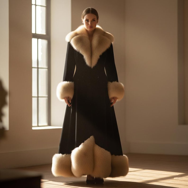 Handmade Black Velvet Faux Fur Penny Lane Style Coat | Vintage 70s ...