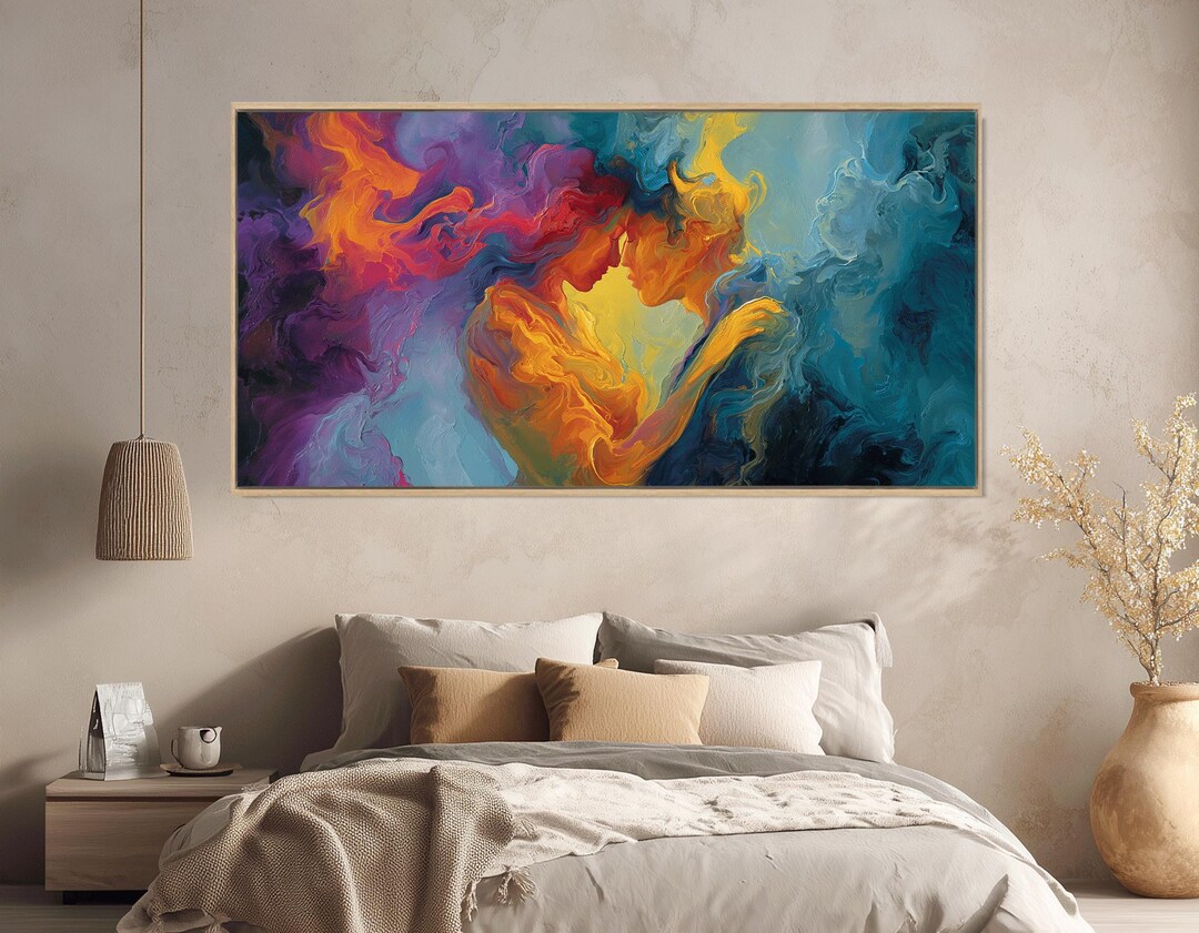 Abstract Human Figures Canvas Print, Colorful Embrace Wall Art, Ready ...