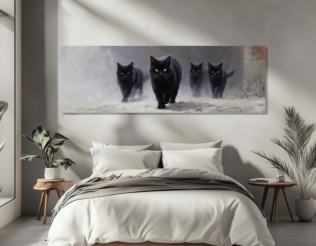 Black Cats Walking Forward Canvas Print, Animal Wall Art, Ready to Hang ...