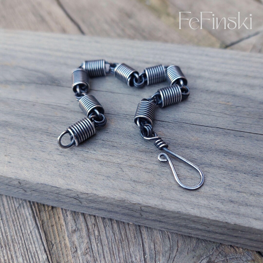 Rustic Modern Sterling Silver Bracelet / Unisex / Handmade Oxidized ...