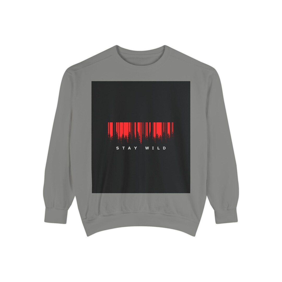 Stay Wild Barcode Graphic Sweatshirt | Grey Pullover, Edgy Red Design ...