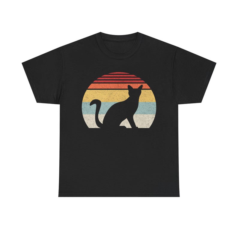 Retro Cat Silhouette: Vintage 1970s Striped Design, Distressed Grunge ...
