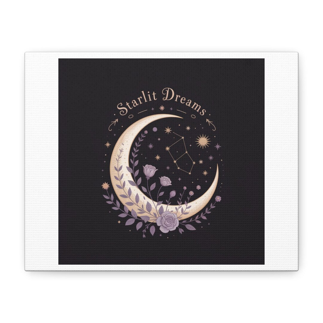Starlit Dreams Crescent Moon Floral Canvas - Etsy