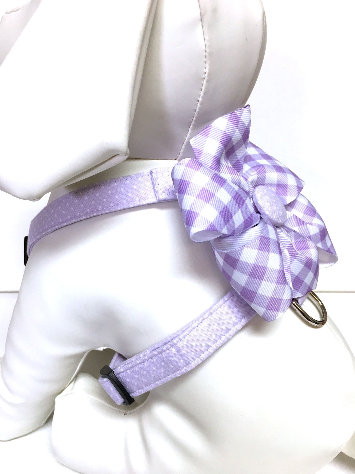 Dog Harness the Purple Polka Dot With Gingham Bow Adjustable - Etsy