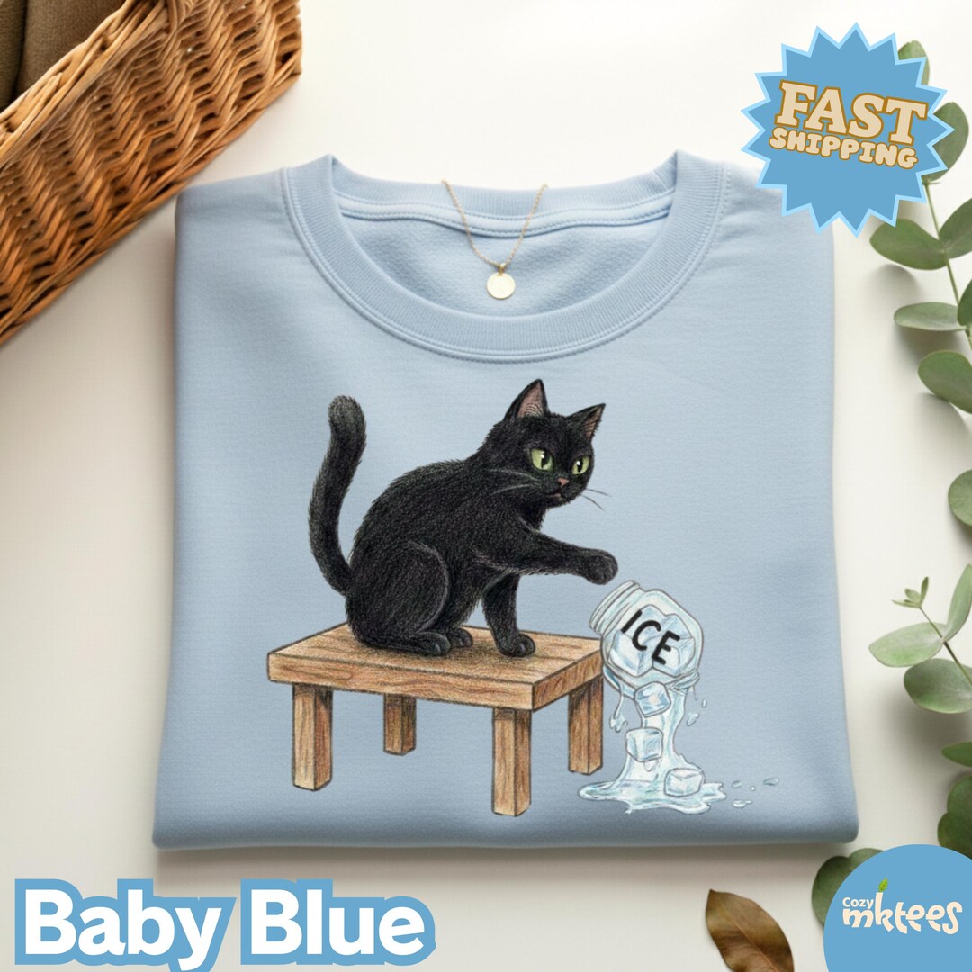 Cat Knocking ICE off Table Shirt Realistic Drawing Tee Political Satire ...