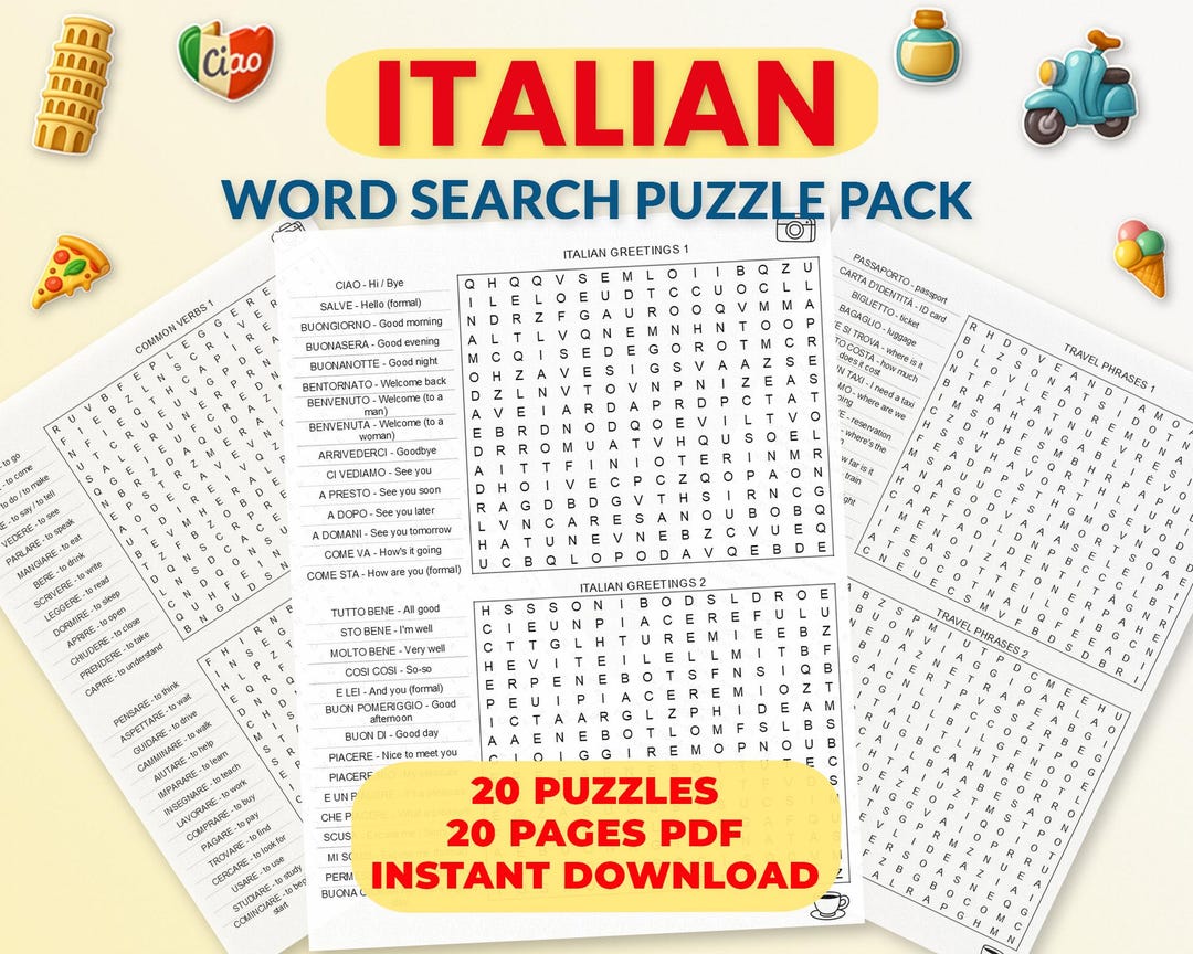 Italian Vocabulary Word Search | Learn Italian (PDF) - Etsy Canada