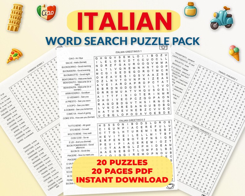 Italian Vocabulary Word Search | Learn Italian (PDF) - Etsy Canada